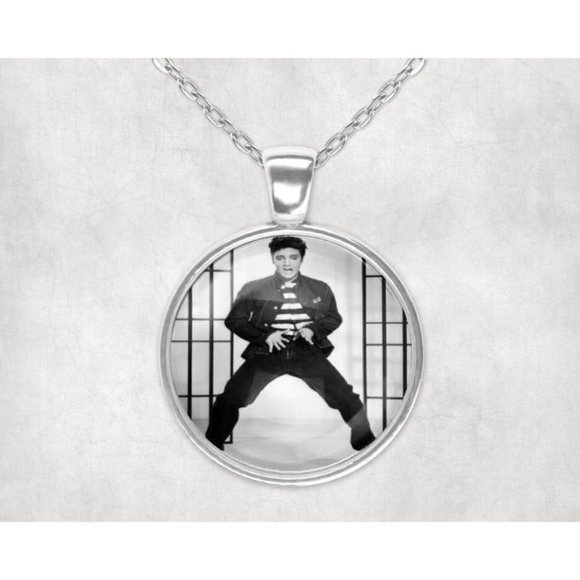 Handmade | Jewelry | Elvis Presley King Of Rock Silver Glass Pendant ...